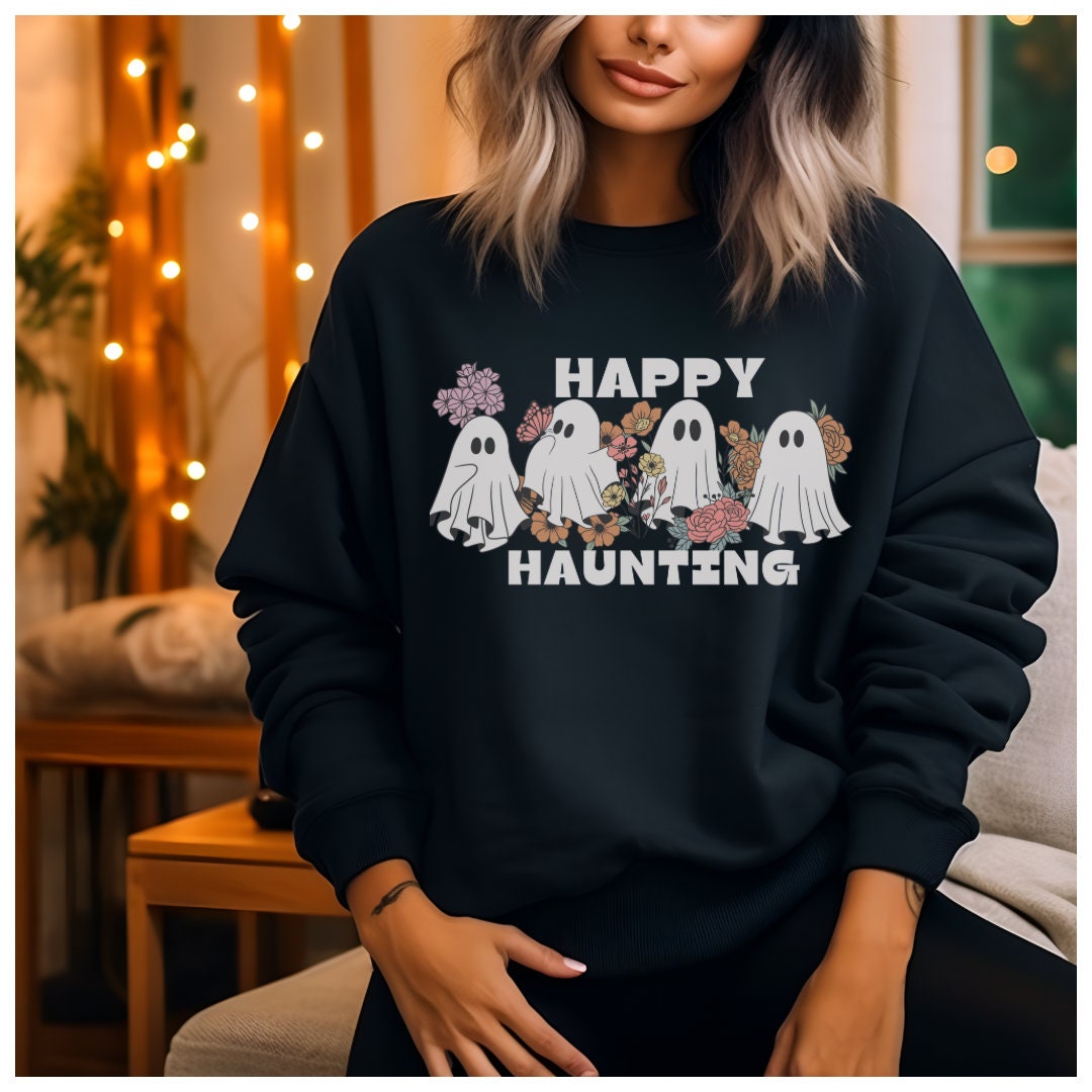 Vintage Boho Ghosts Halloween 2024 Fall Happy Haunting Flowers Cute ...