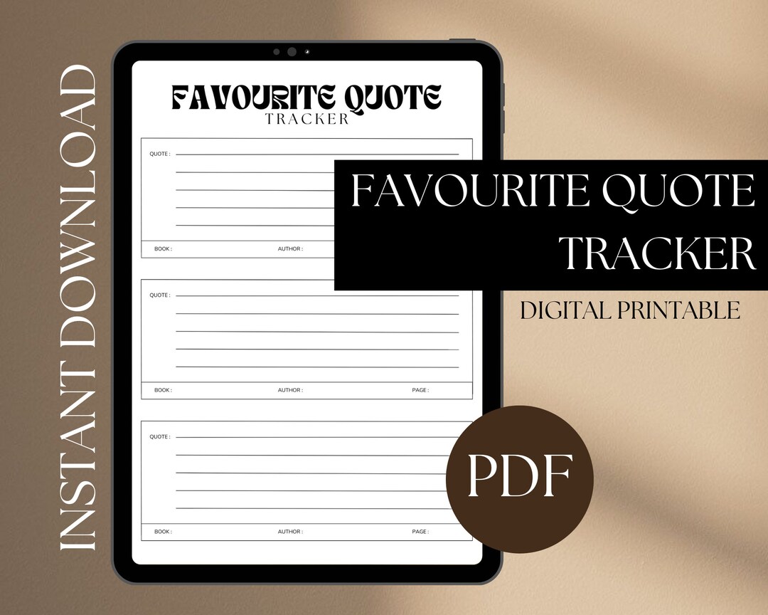 Favourite Quotes Tracker // Favourite Book Quote, Bookish Printable ...
