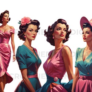 14 Retro Women Illustrated | Digital Transparent PNG Graphics ...