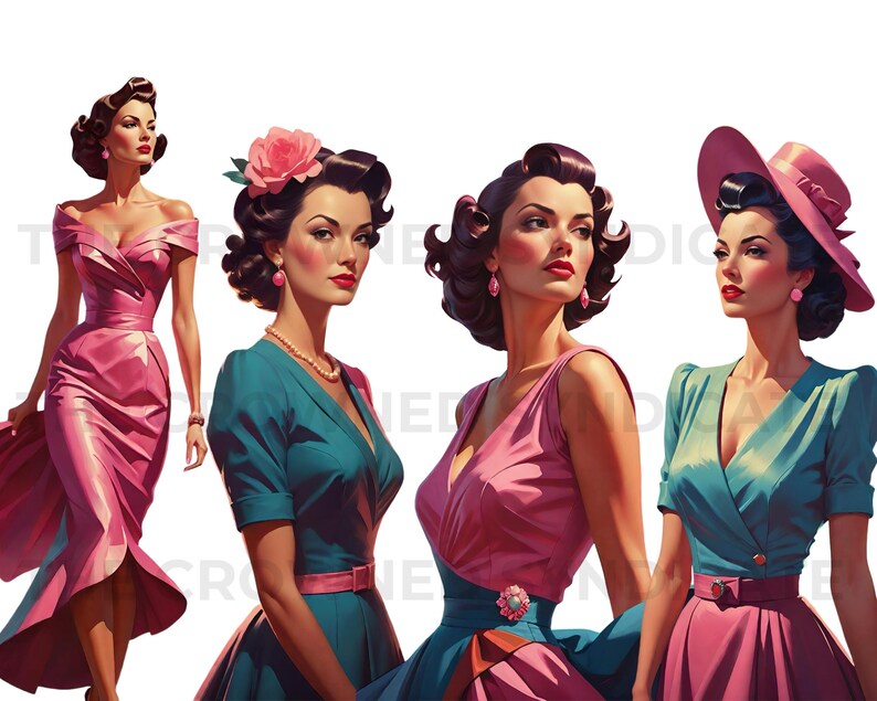 14 Retro Women Illustrated | Digital Transparent PNG Graphics ...