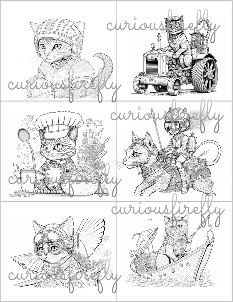 Steampunk Cats: Digital PDF Download Coloring Book Pages for - Etsy