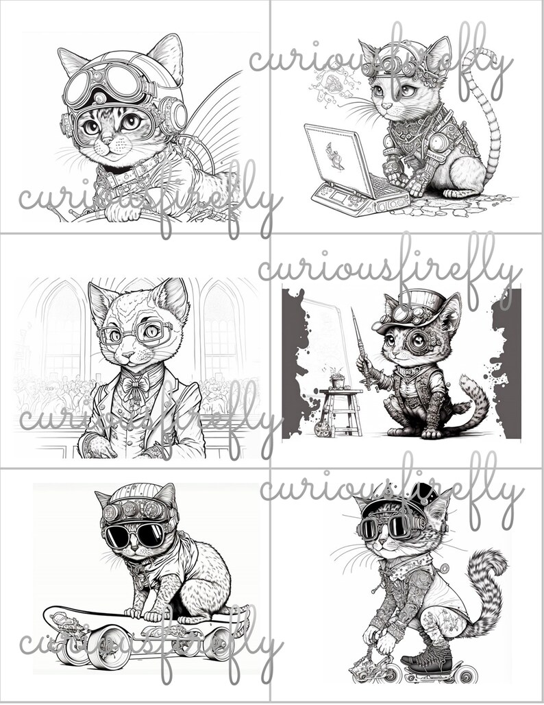 Steampunk Cats: Digital PDF Download Coloring Book Pages for - Etsy