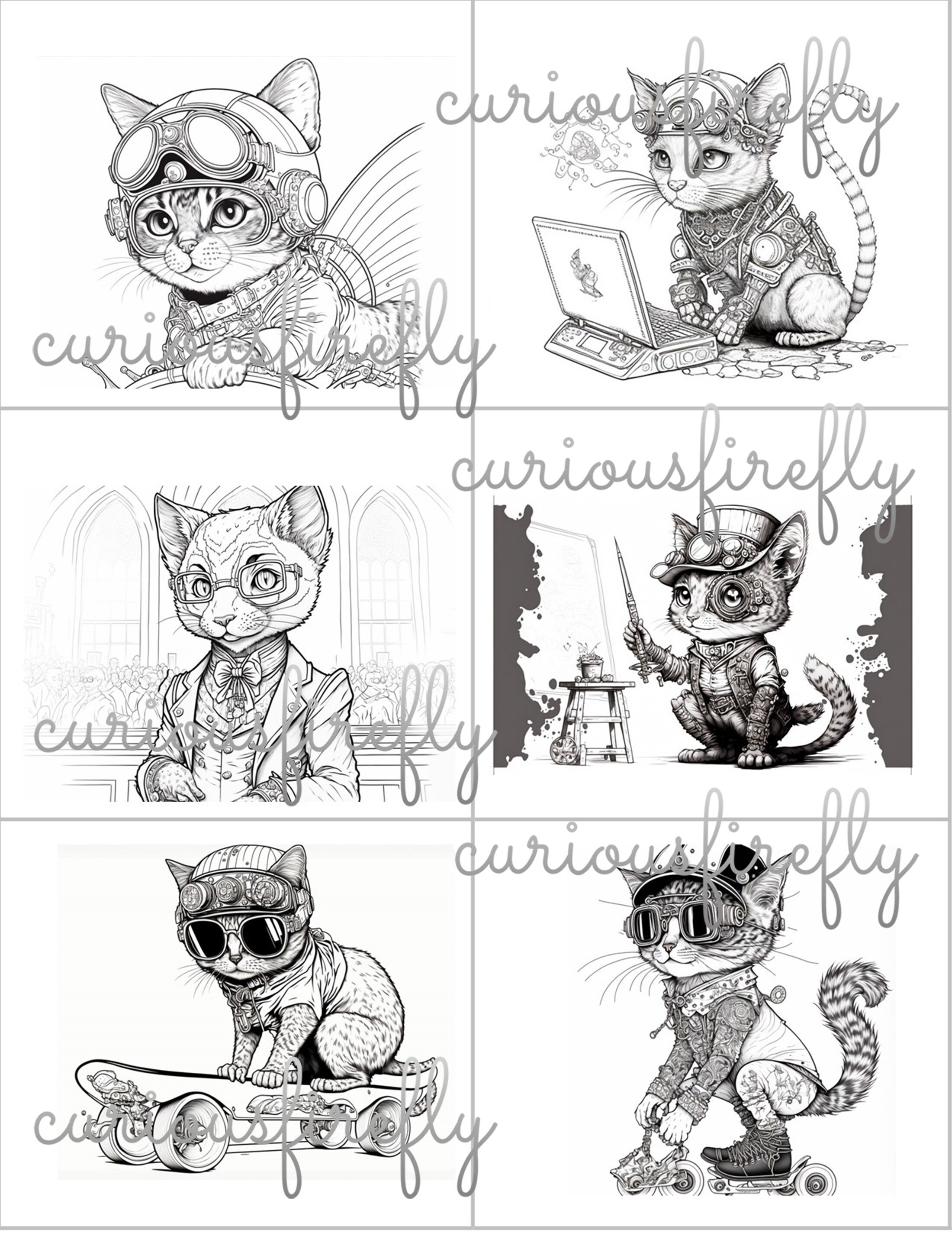 Steampunk Cats: Digital PDF Download Coloring Book Pages for Adults and ...