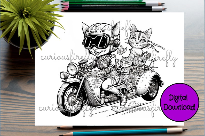 Steampunk Cats: Digital PDF Download Coloring Book Pages for - Etsy