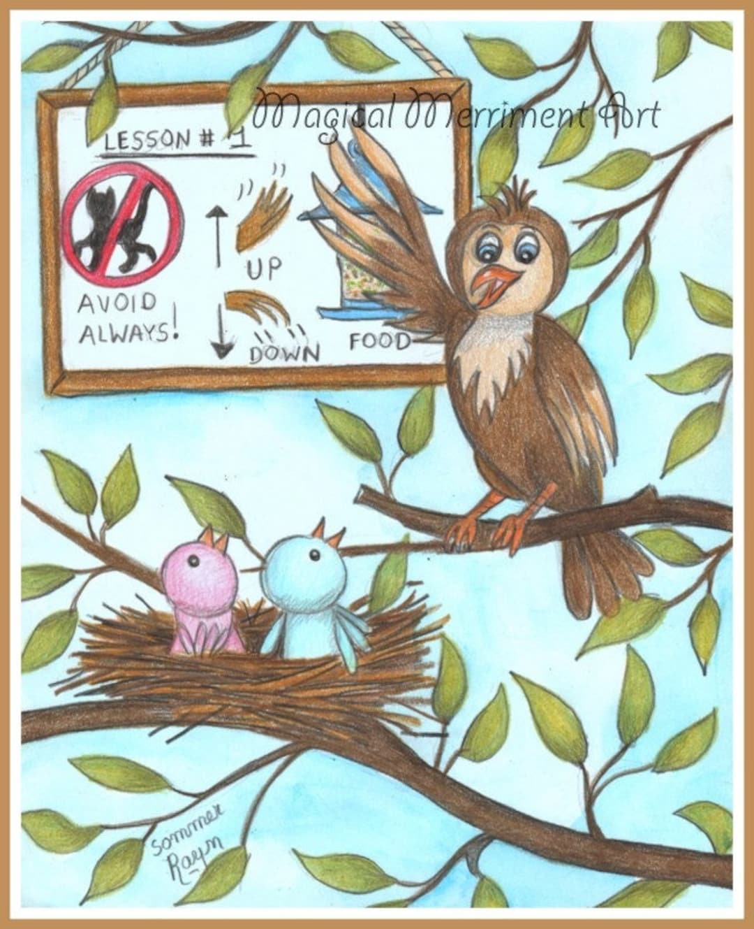 Adorable Mother Bird Teaching Her Baby Birds How to Fly, Flight School ...