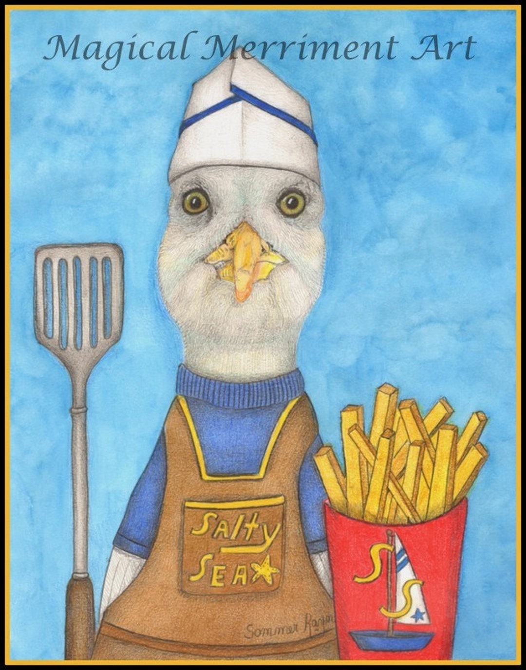 Adorable Seagull Bird That Loves French Fries, Fry Cook, Chef, Fun ...