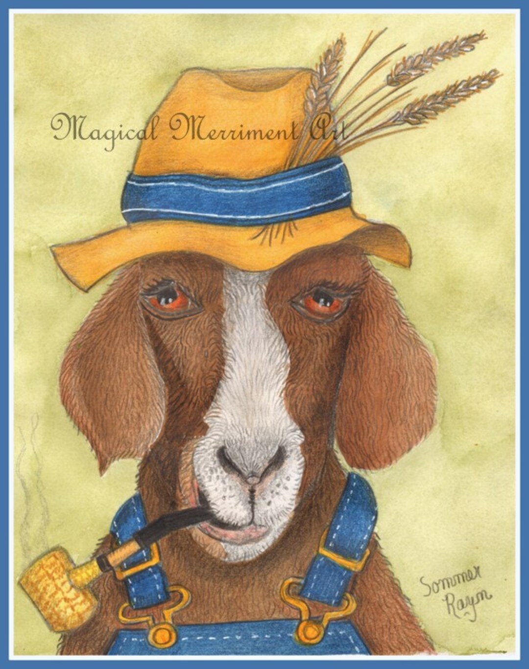 Happy Farmer Goat Wearing Overalls Corn Cob Pipe Living in - Etsy