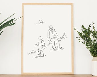 Snowboarding Line Art Minimalist Snowboard Print Digital - Etsy