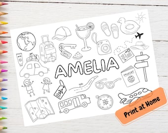 Travel Activity Sheet, Printable Coloring Page, Kids Activity Placemat ...