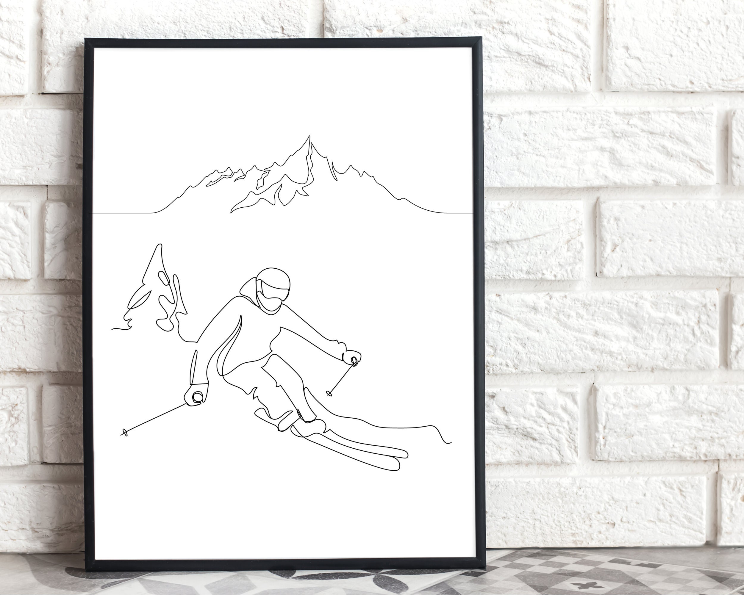 Skiing Line Art, Minimalist Skiing Print, Digital Download, Skiing ...