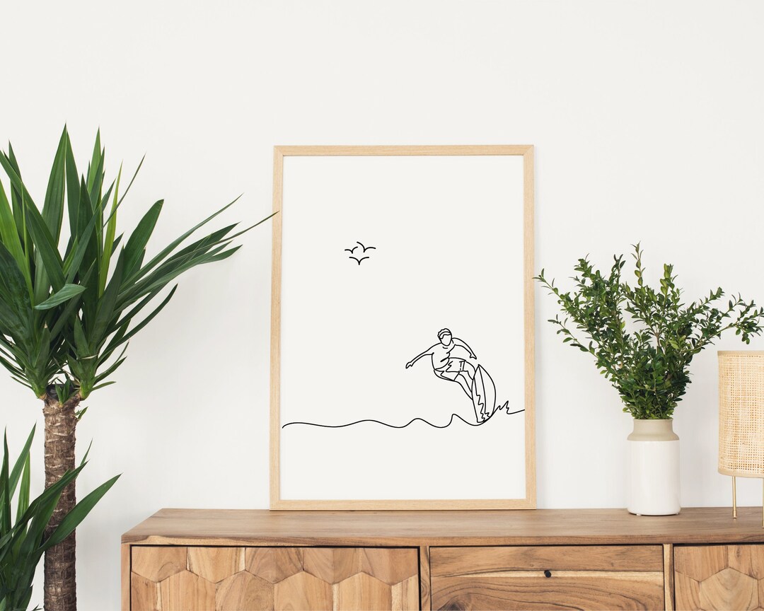 Surfer Line Art, Minimalist Surfing Print, Digital Download, Surfer ...