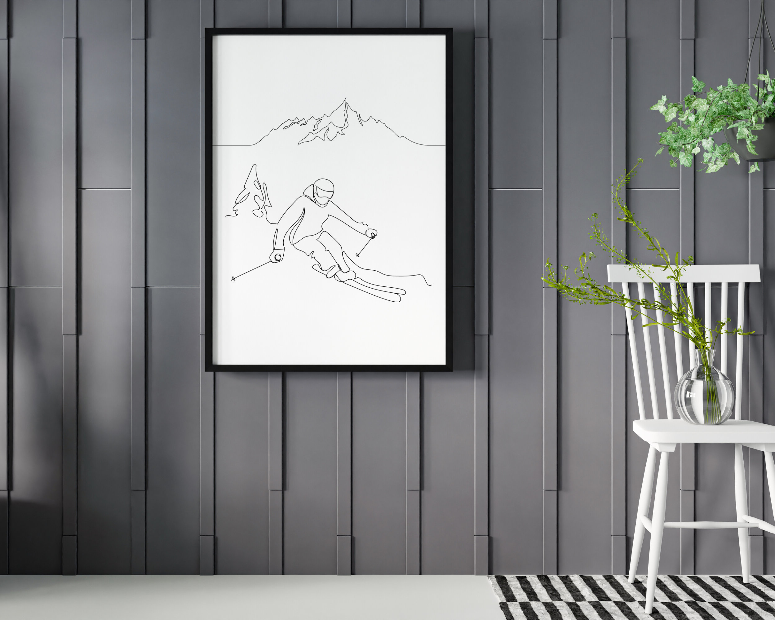 Skiing Line Art, Minimalist Skiing Print, Digital Download, Skiing ...