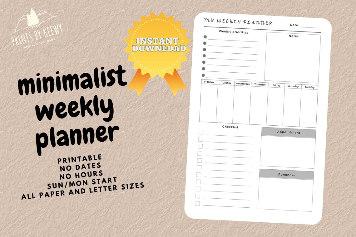 Weekly Planner Portrait, Simple Schedule, Printable Planner, at a ...