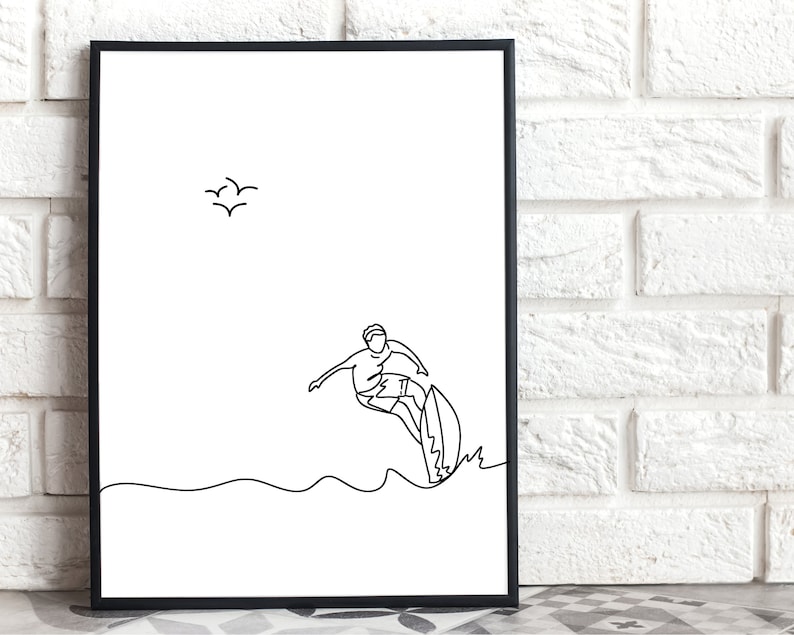 Surfer Line Art, Minimalist Surfing Print, Digital Download, Surfer ...