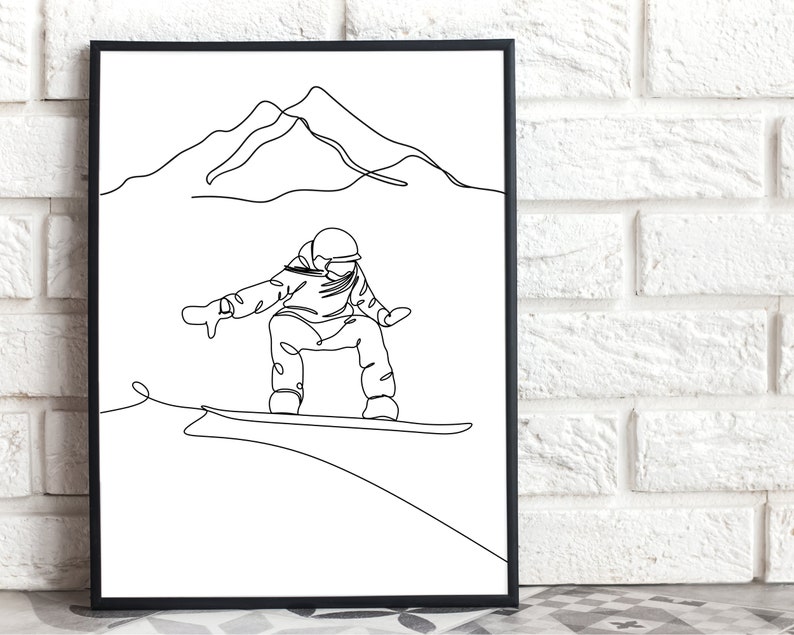 Snowboarding Line Art, Minimalist Snowboard Print, Digital Download ...