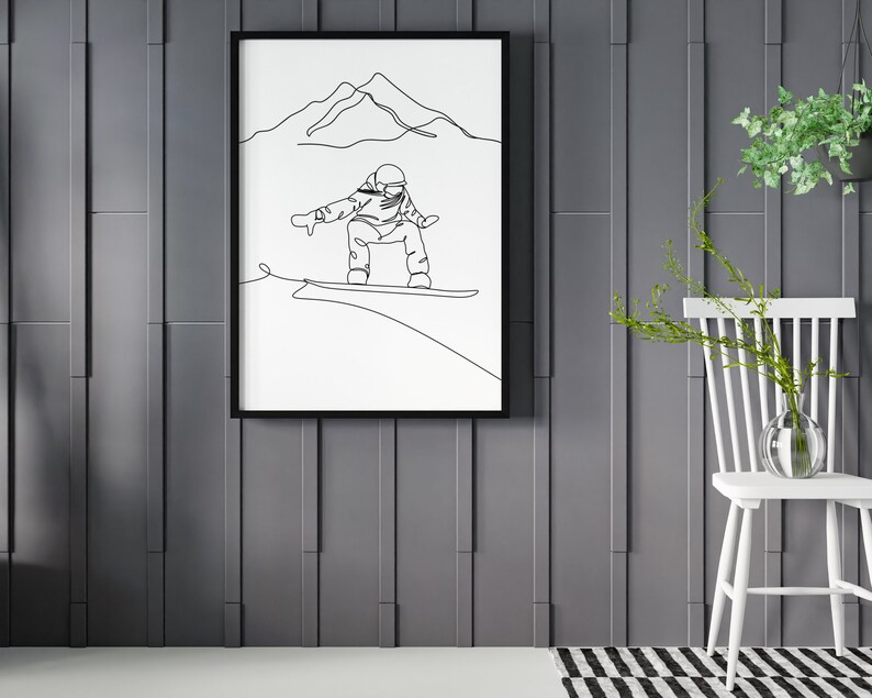 Snowboarding Line Art, Minimalist Snowboard Print, Digital Download ...