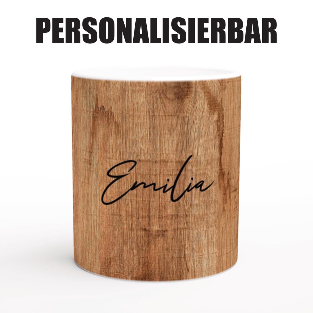 Personalized Mug in Wood Look With Name, Personalized Gifts, Mug Wood ...