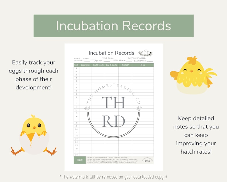 Incubation & Broody Hen Records | Incubation Tracker | Hatching Eggs ...