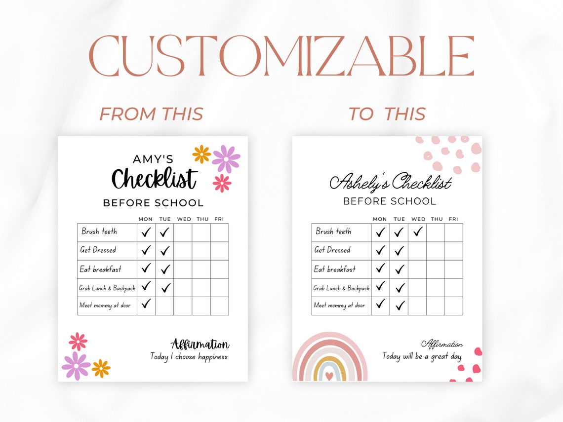 Daily Checklist for Girls | to Do List Template | Kids Routine Chart ...