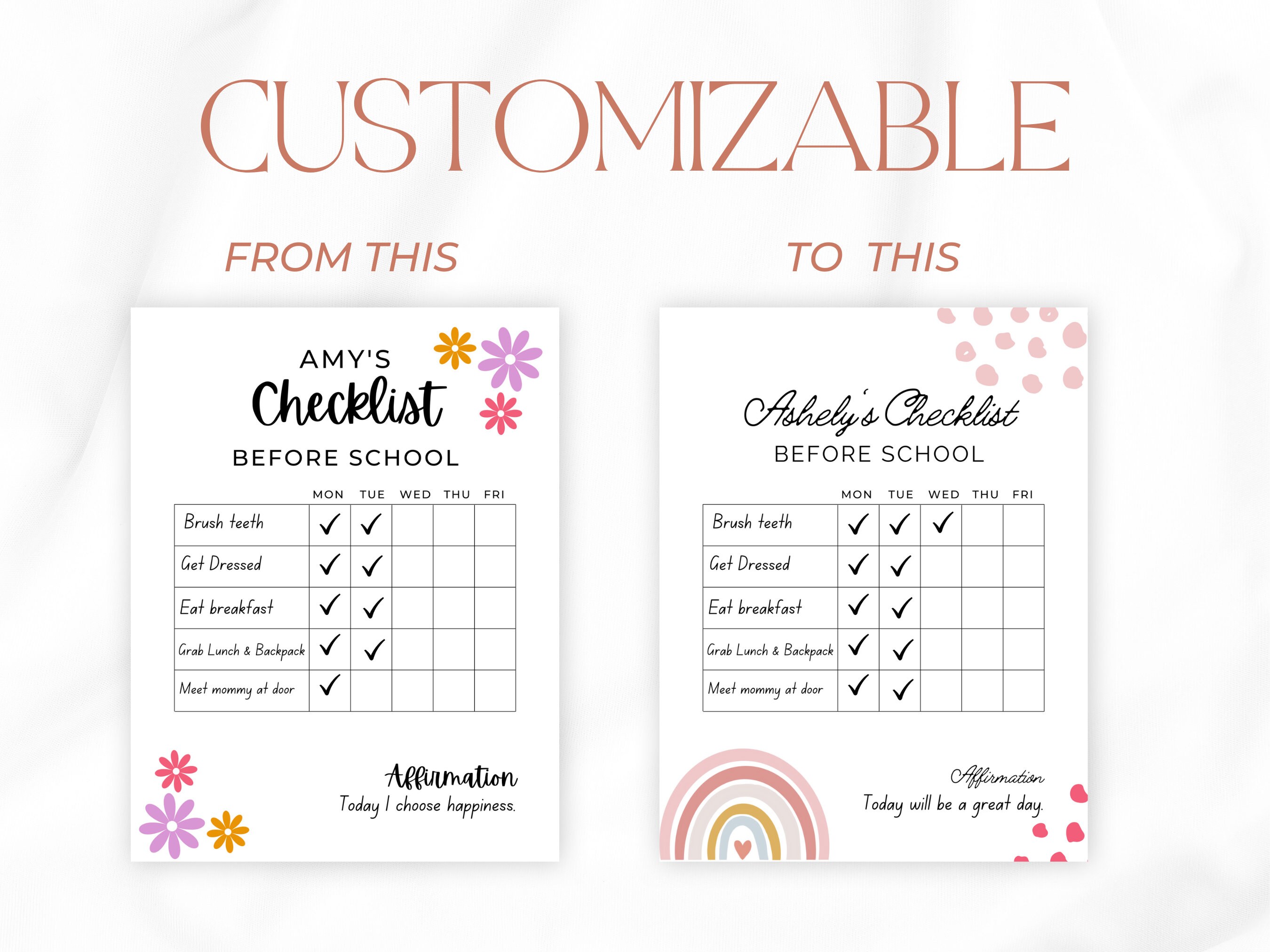 Daily Checklist for Girls | to Do List Template | Kids Routine Chart ...