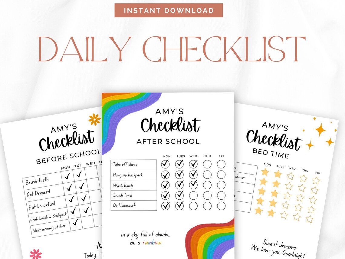 Daily Checklist for Girls | to Do List Template | Kids Routine Chart ...