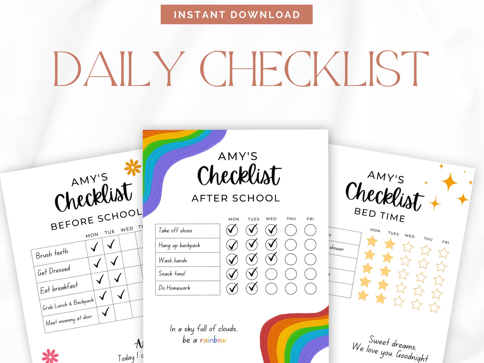 Daily Checklist for Girls | to Do List Template | Kids Routine Chart ...