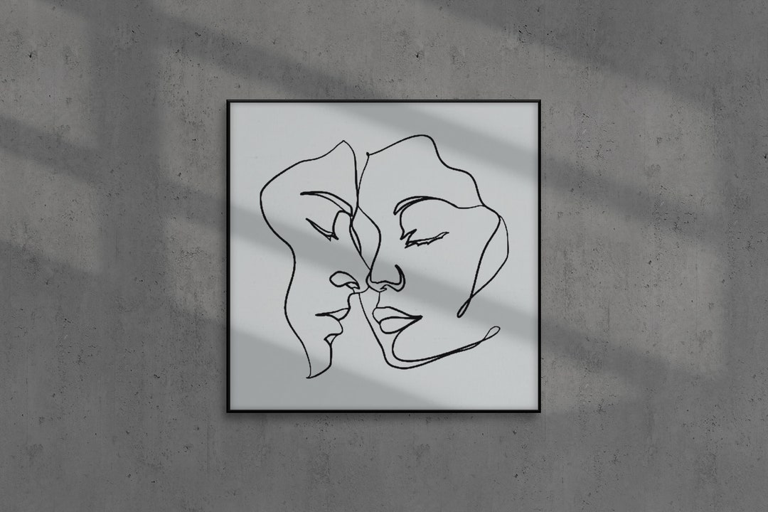 Mono-line Drawing - Couple in Love Abstract Digital Wall Art on Museum ...
