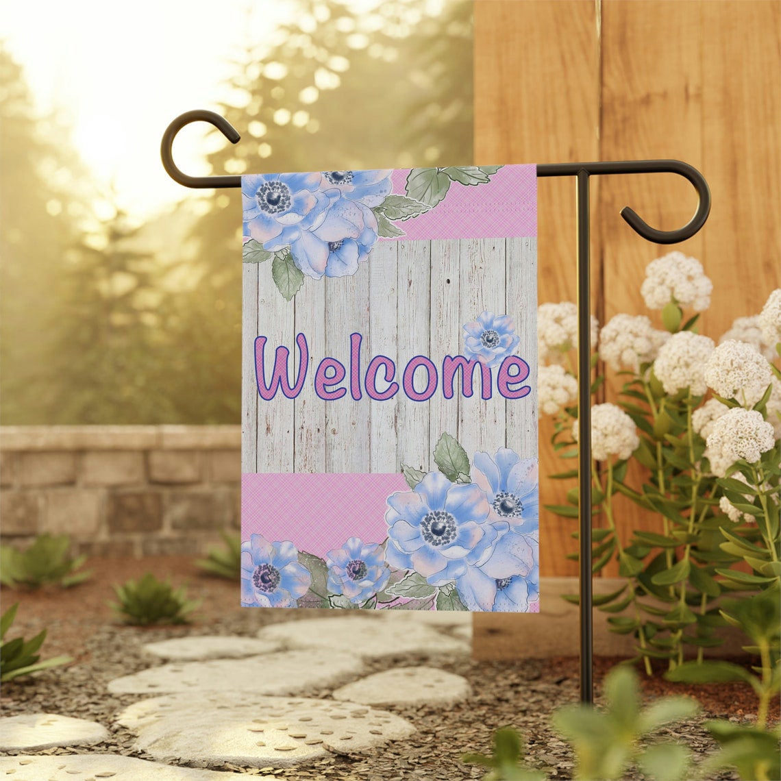 Pink Welcome Flag, Floral House Flag, Pink Flag, Outdoor Decor, Spring ...