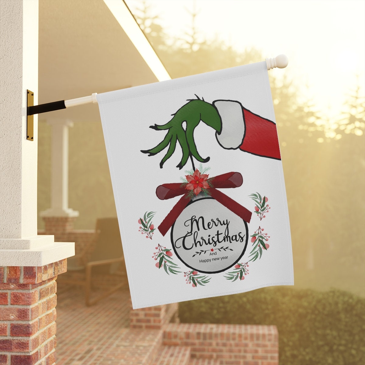 The Grinch Flag, Funny Merry Christmas House Flag, Grinch Garden Flag ...