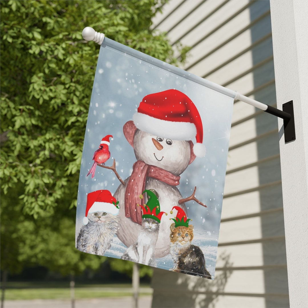 Snowman & Cats Flag, Double Sided Flag, Winter House Flag, Funny ...