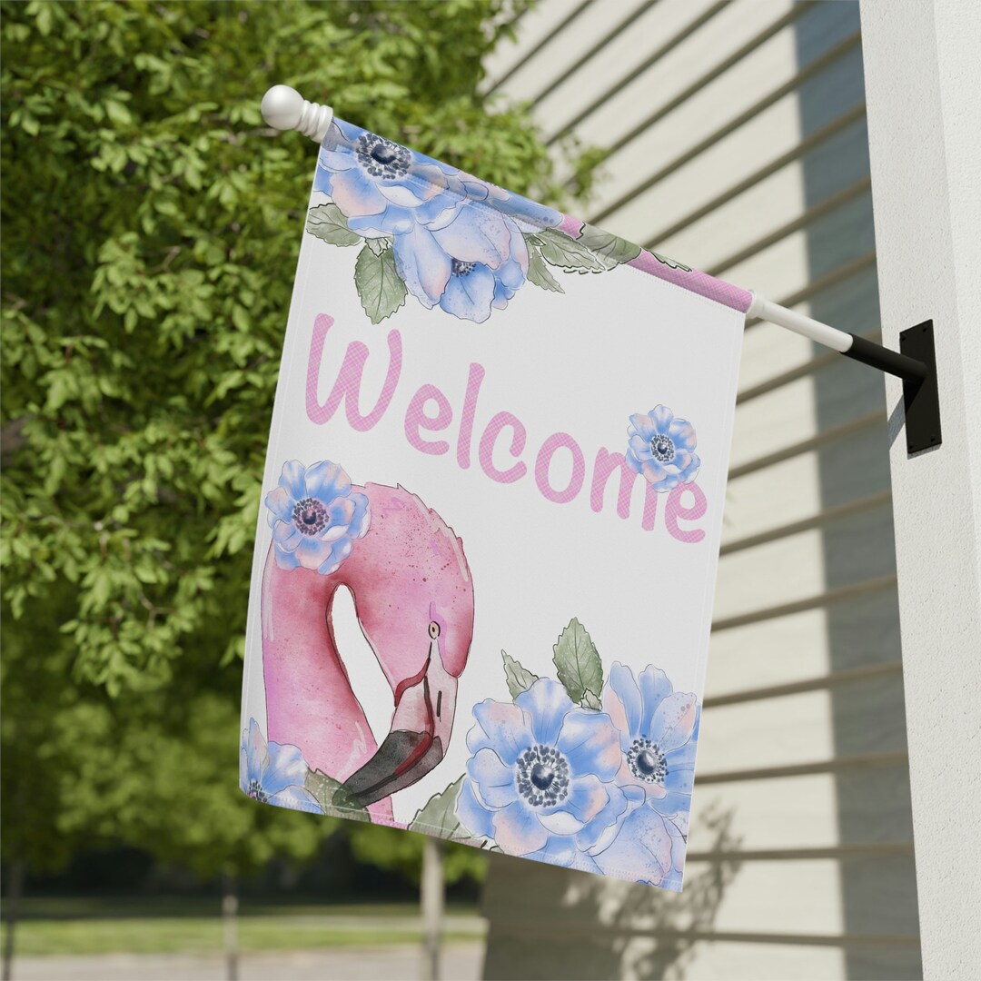Flamingo Welcome Flag, Flamingo House Flag, Pink Flag, Outdoor Decor ...