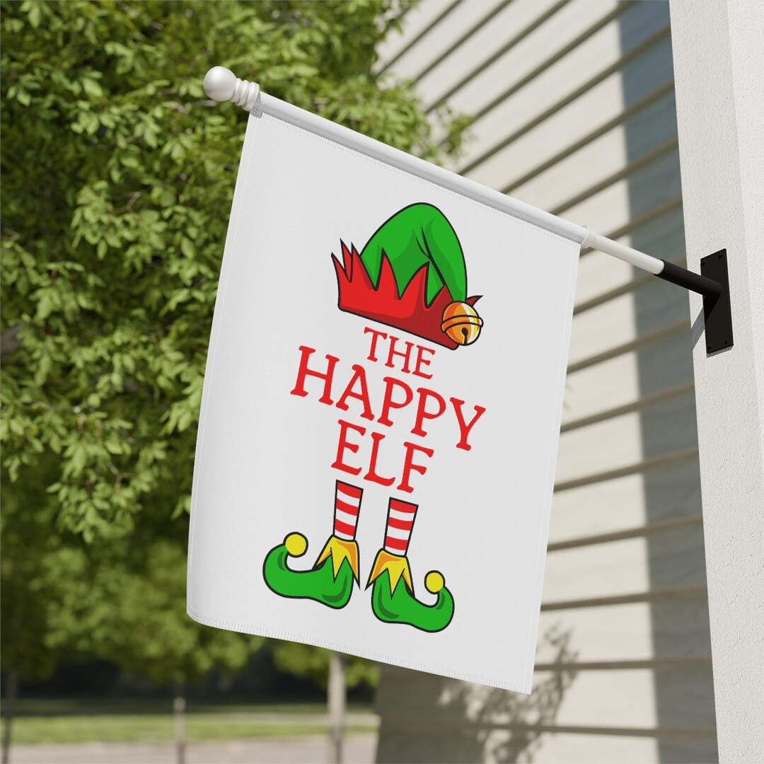 The Happy Elf Flag, Christmas House Flag, Funny Garden Flag, Welcome ...