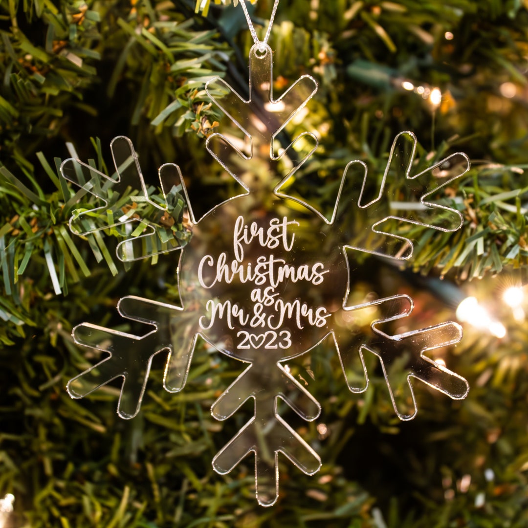 First Christmas as Mr & Mrs Ornament, Laser Engraved, Snowflake ...