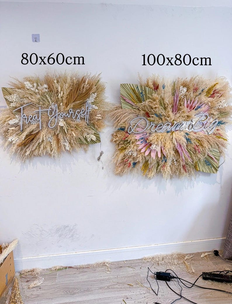 Pampas and Neon Sign: Dried Flower Salon Wall Decor, Wedding ...