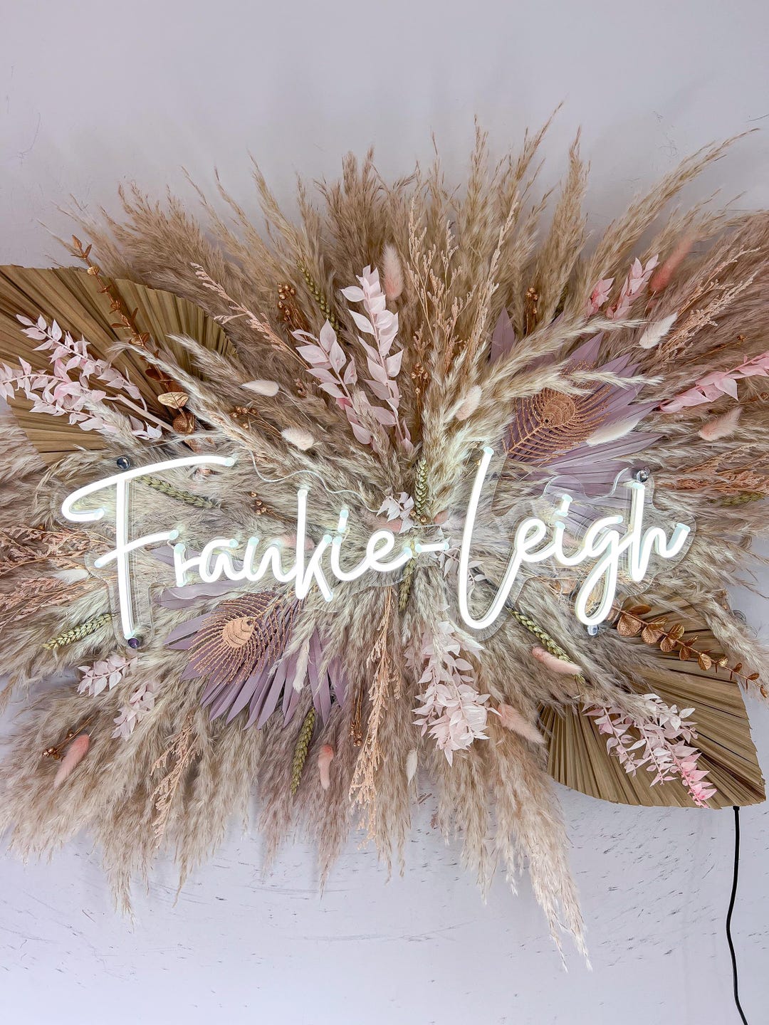 Blush Pink and Gold Pampas & Neon Sign, Hairdresser Sign, Pampas Wall ...