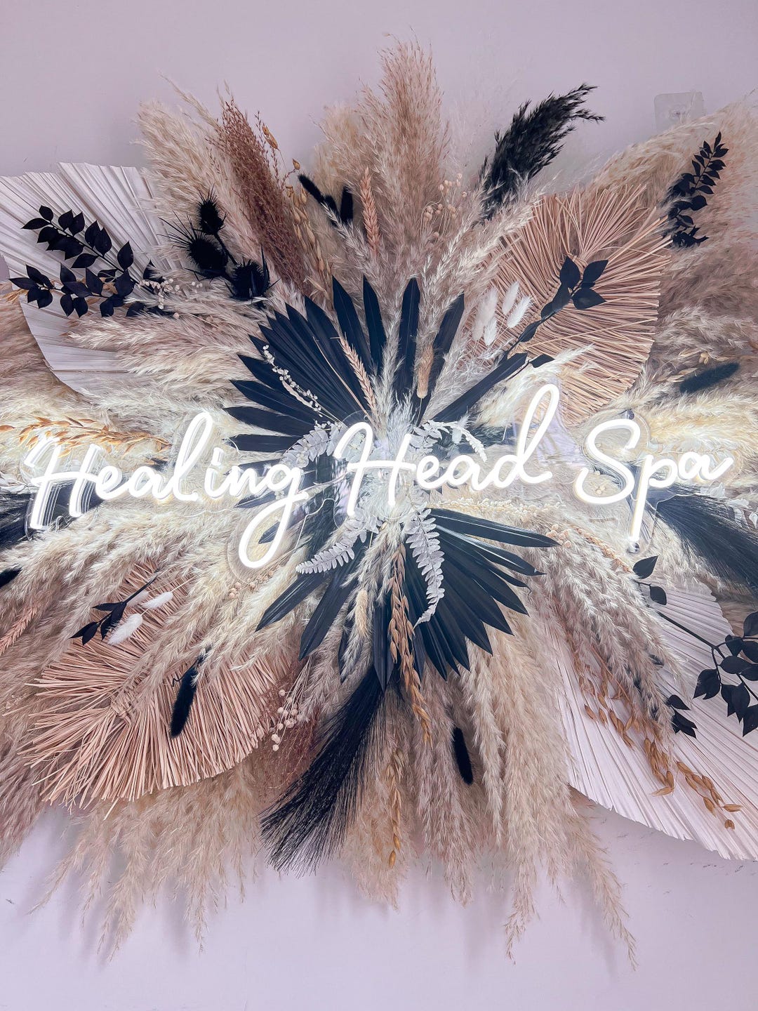 Black White Boho Pampas & Neon Sign, Hairdresser Sign, Pampas Wall Art ...