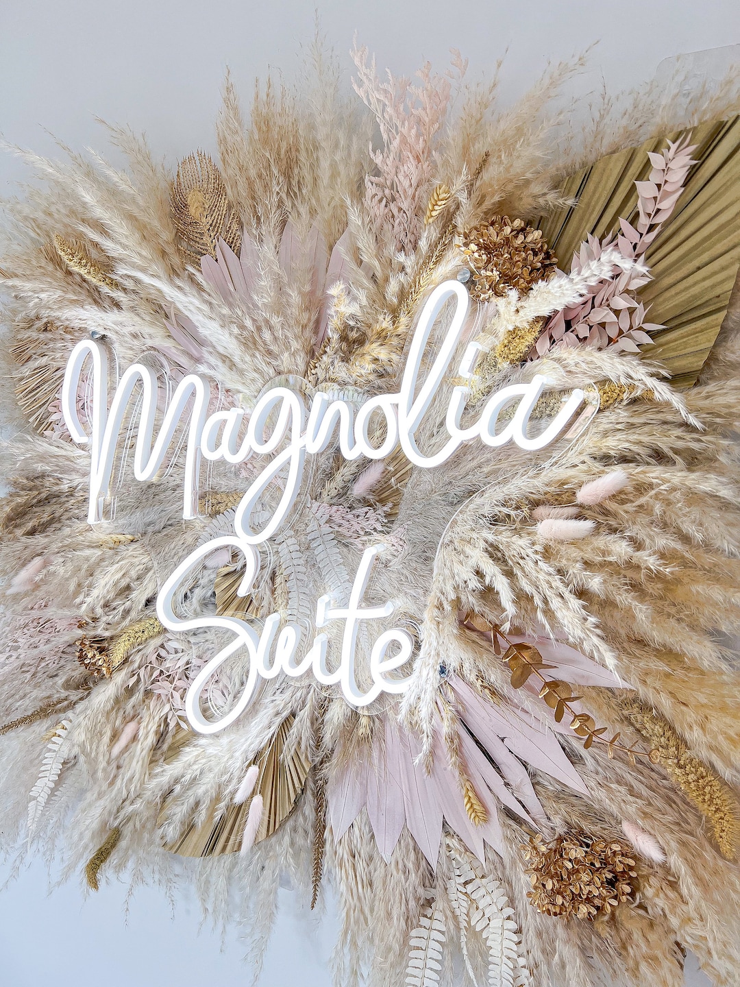 Pampas and Neon Sign, Salon Flower Decor, Wedding Arrangement, Dried ...