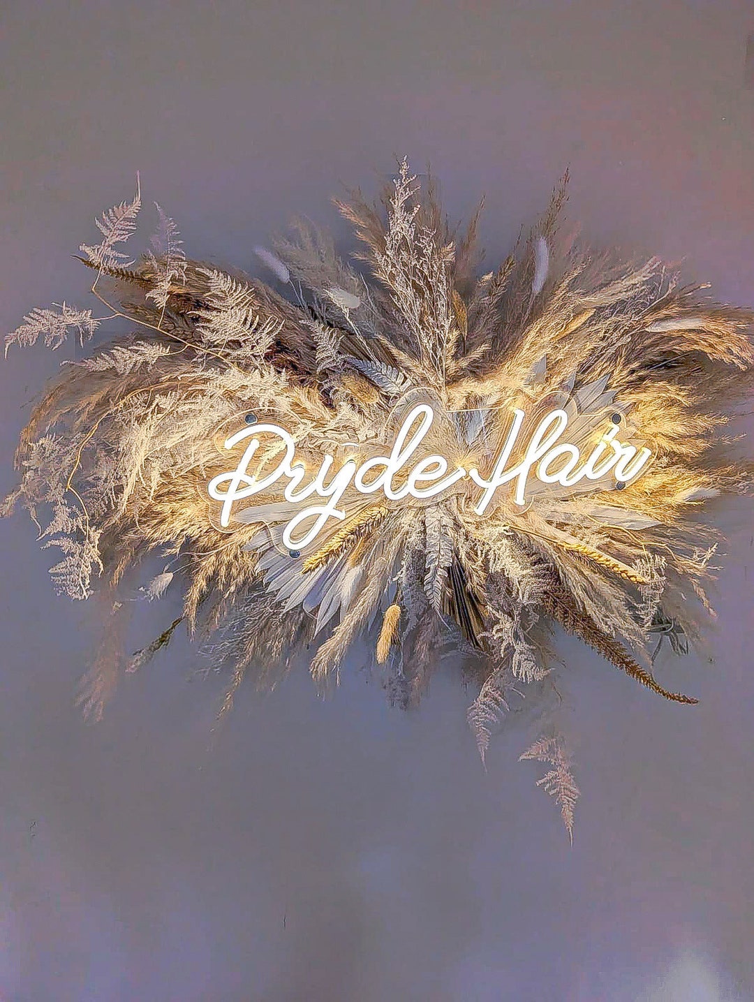 Pampas and Neon Sign, Salon Flower Decor, Wedding Arrangement, Dried ...