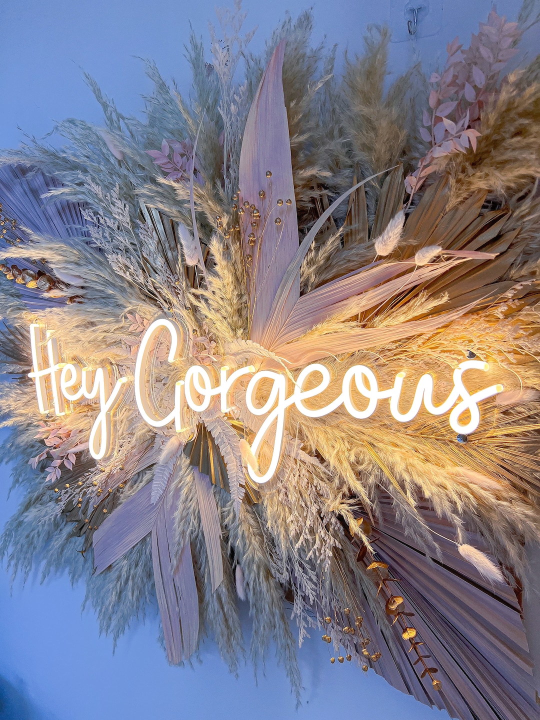 Pampas and Neon Sign, Salon Flower Decor, Wedding Arrangement, Dried ...