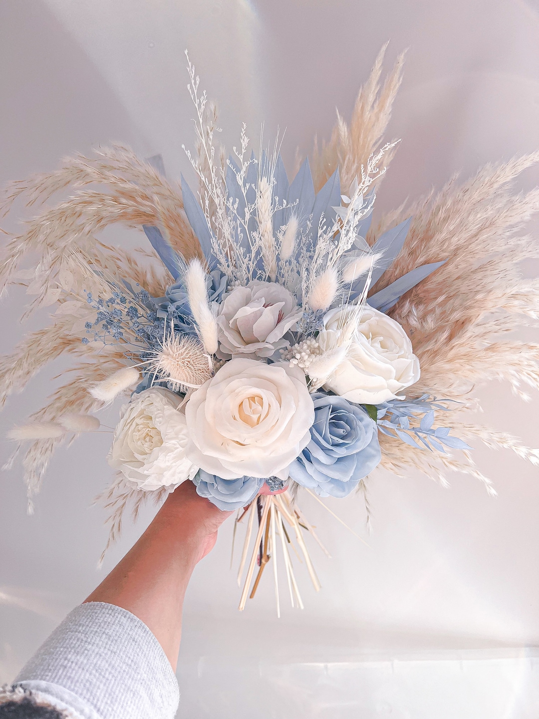 Baby Pale Blue Bride Bouquet, Dried Flower Bouquet, Wedding Bouquet ...