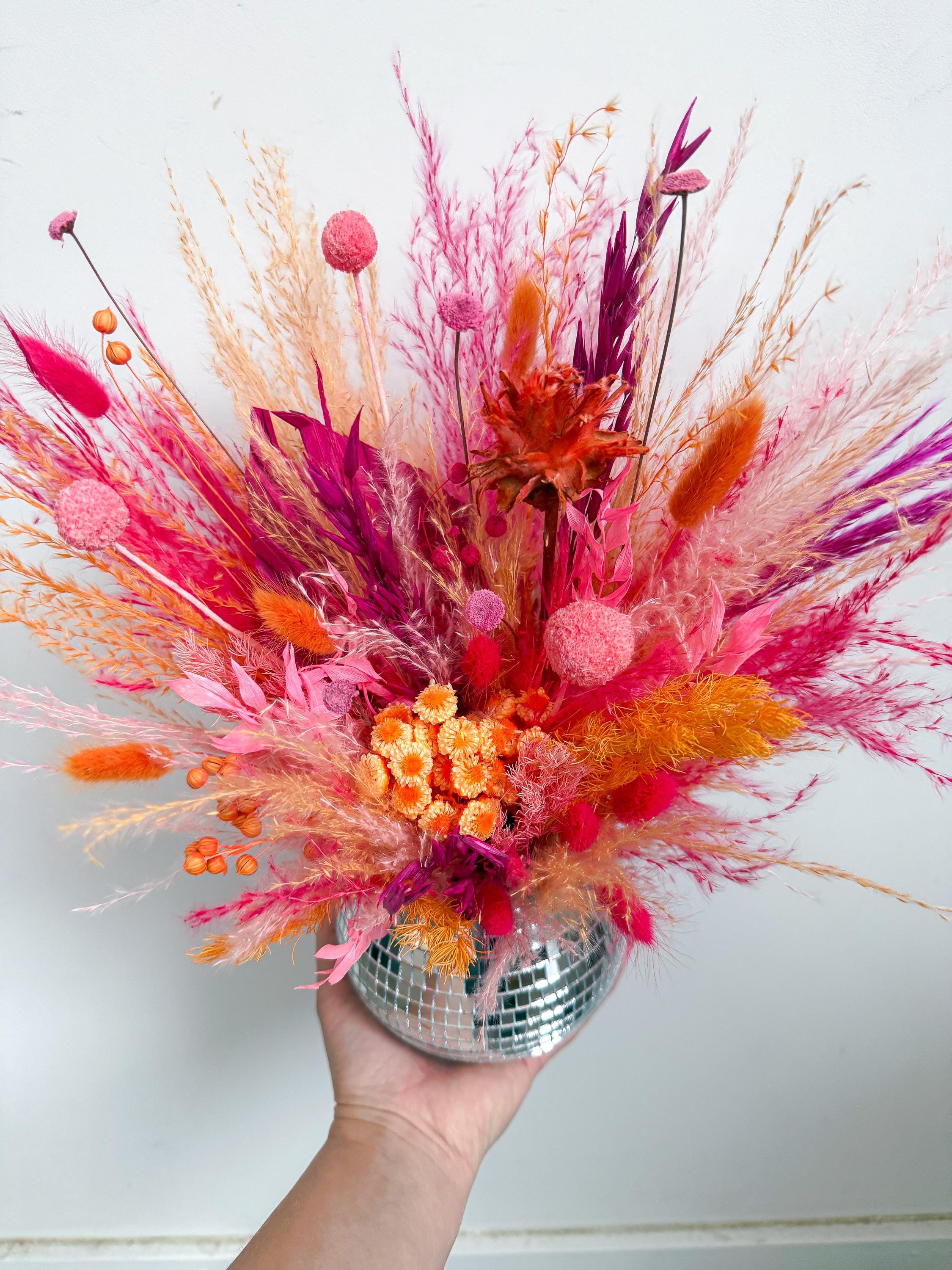Hot Pink & Orange Disco Ball Flower Centerpiece: Disco Wedding Decor - Etsy