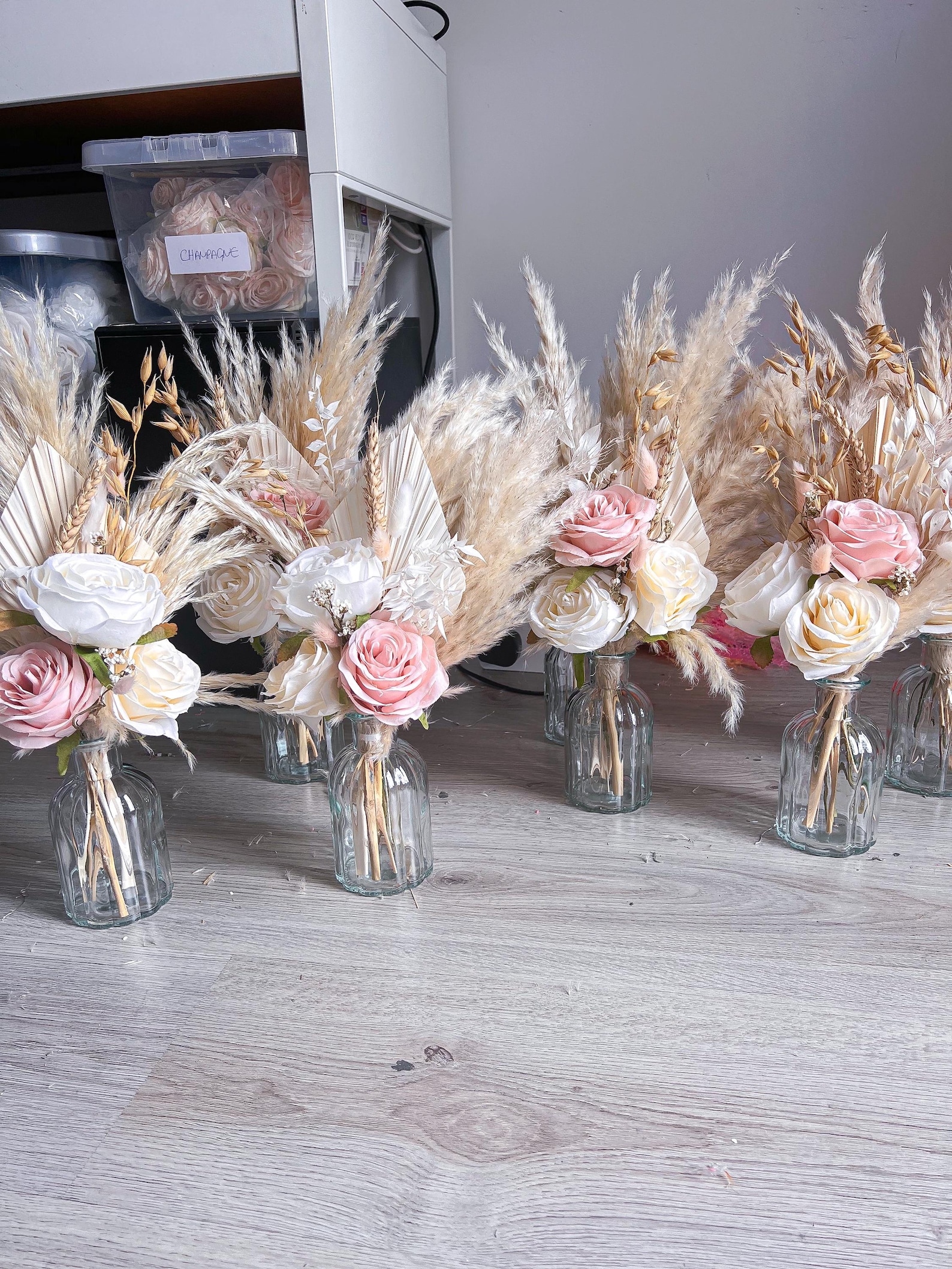 Blush Pink Wedding Centrepiece, Boho Pampas Small Vase Arrangement ...