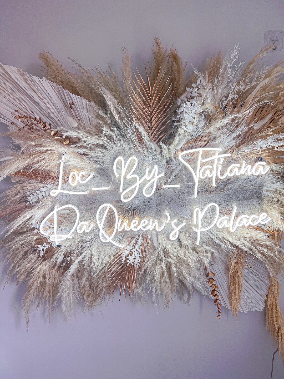 Pampas and Neon Sign: Custom Salon Decor, Dried Flower Wall Art - Etsy