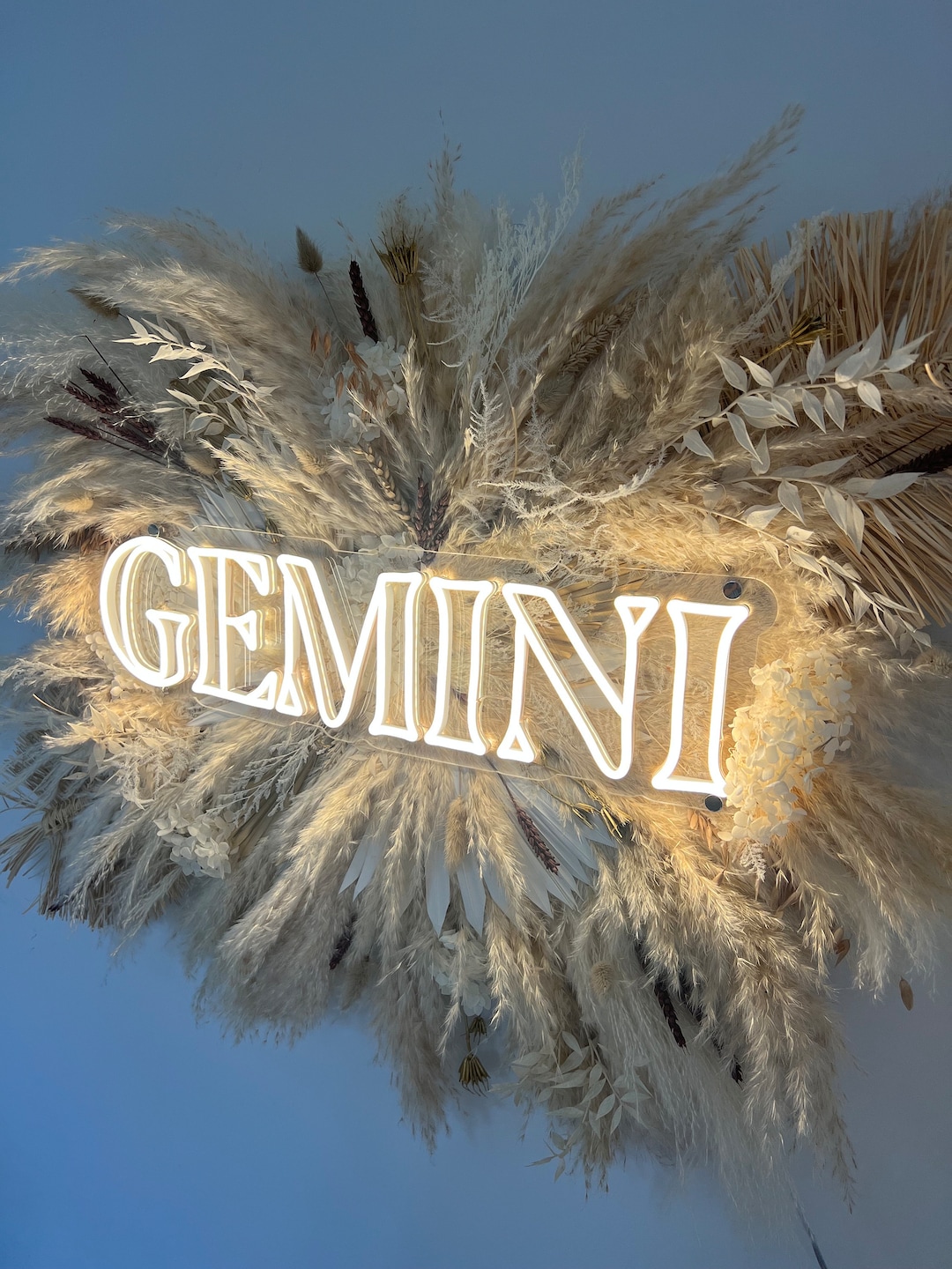 Pampas and Neon Sign, Salon Flower Decor, Wedding Arrangement, Dried ...