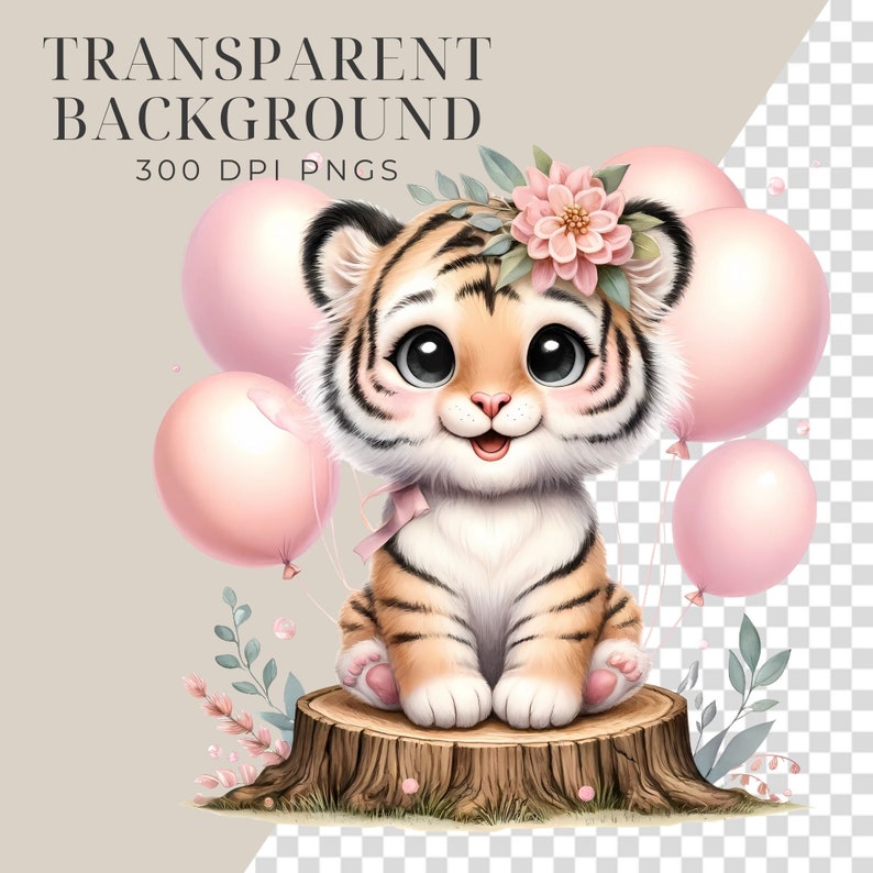 Baby Tiger Clipart Bundle, PNG, Baby First Birthday, Baby Shower, Sweet ...