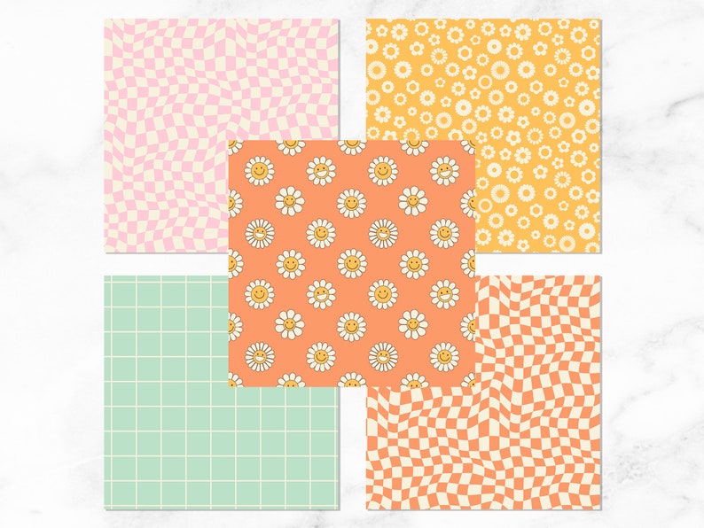 Groovy Retro Digital Paper, Aesthetic Pattern Background, Seamless ...