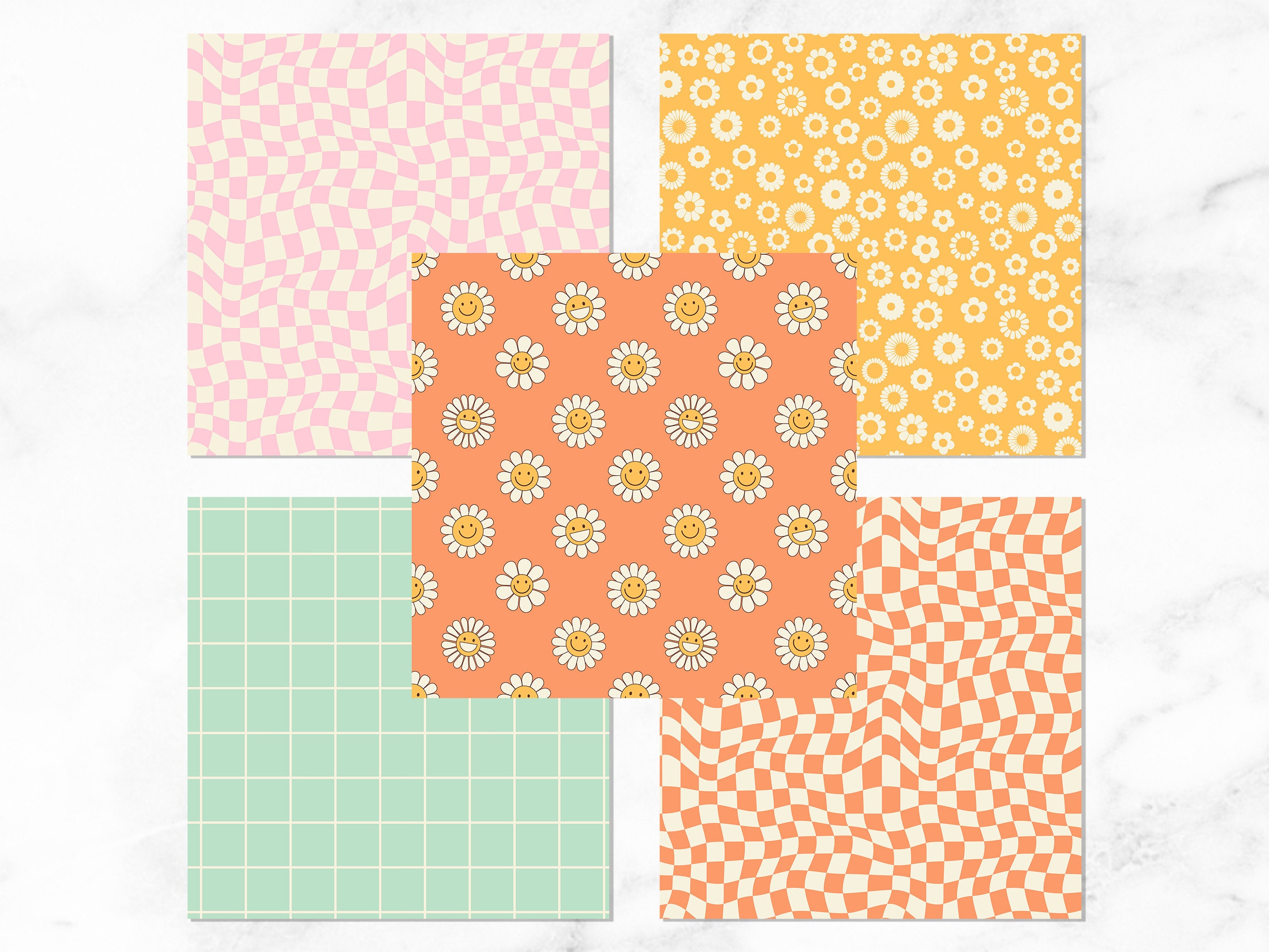 Groovy Retro Digital Paper, Aesthetic Pattern Background, Seamless ...