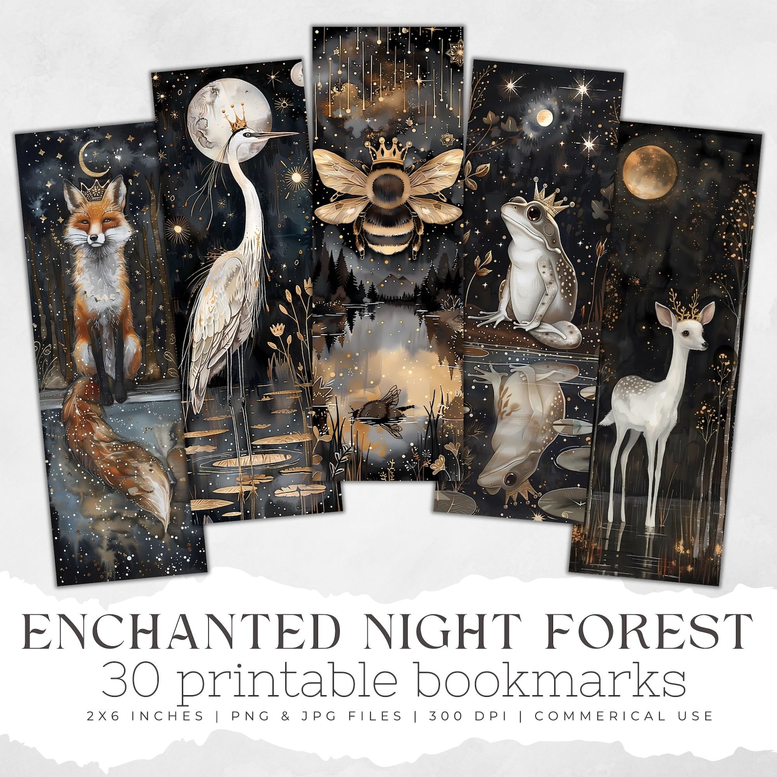 30 Whimsical Woodland Animals Printable Bookmarks Bundle, PNG, JPG ...