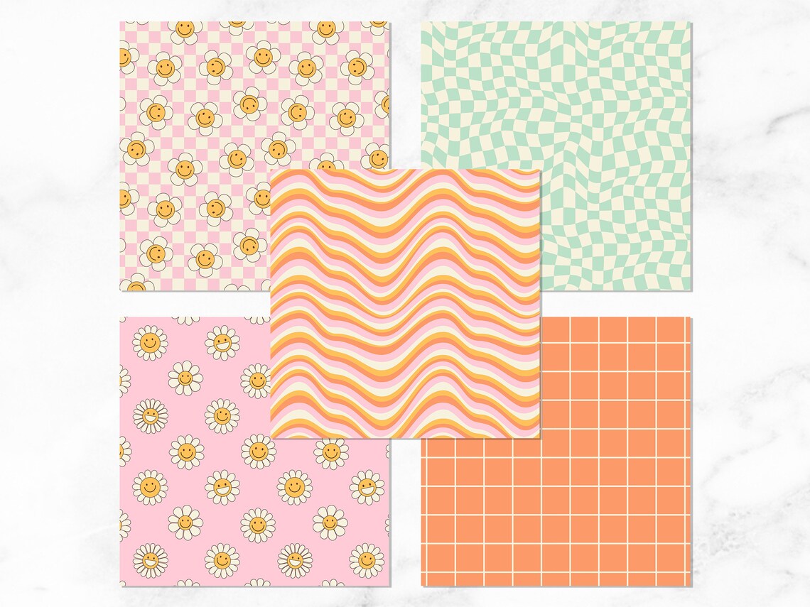 Groovy Retro Digital Paper, Aesthetic Pattern Background, Seamless ...