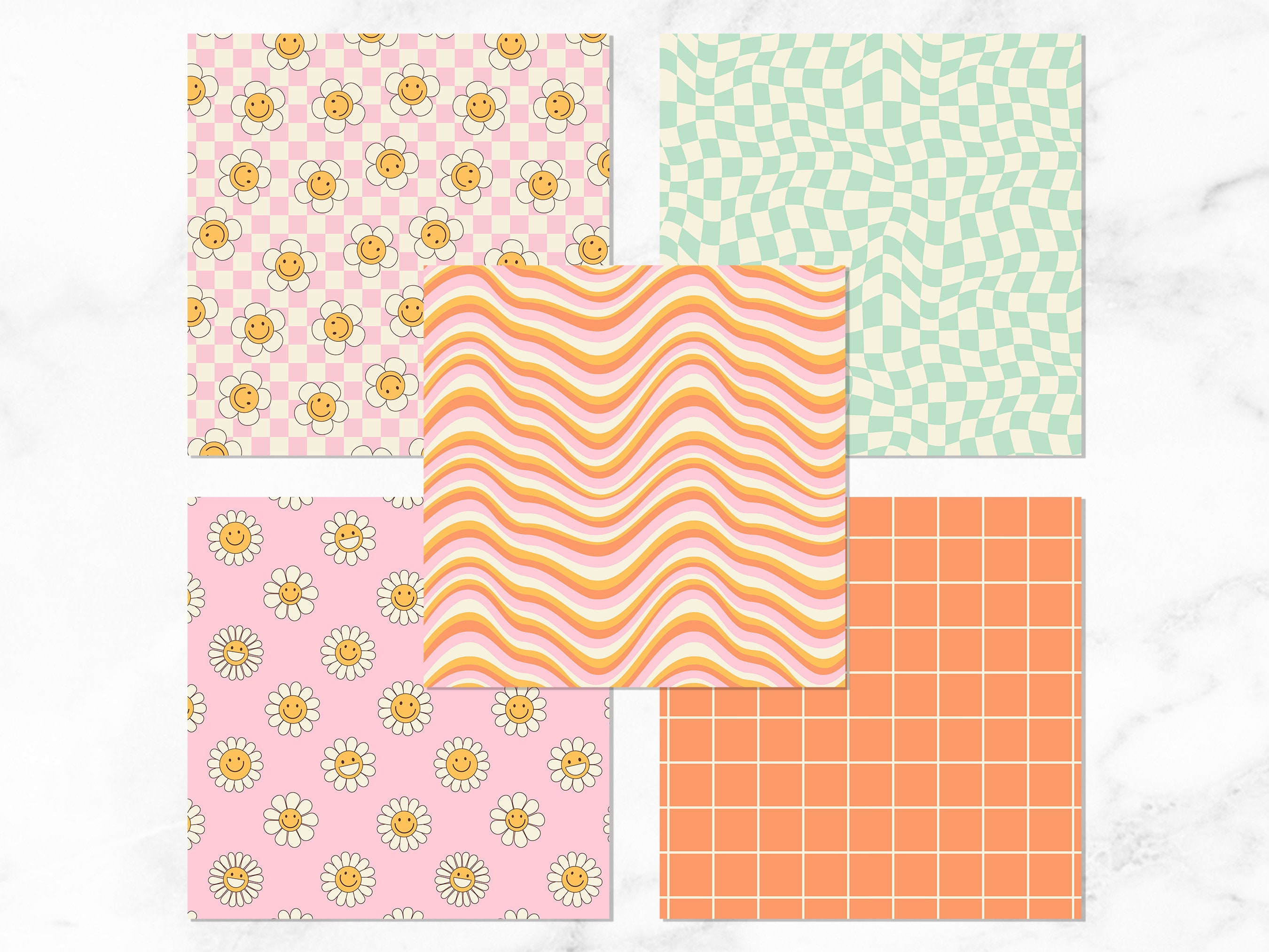 Groovy Retro Digital Paper, Aesthetic Pattern Background, Seamless ...